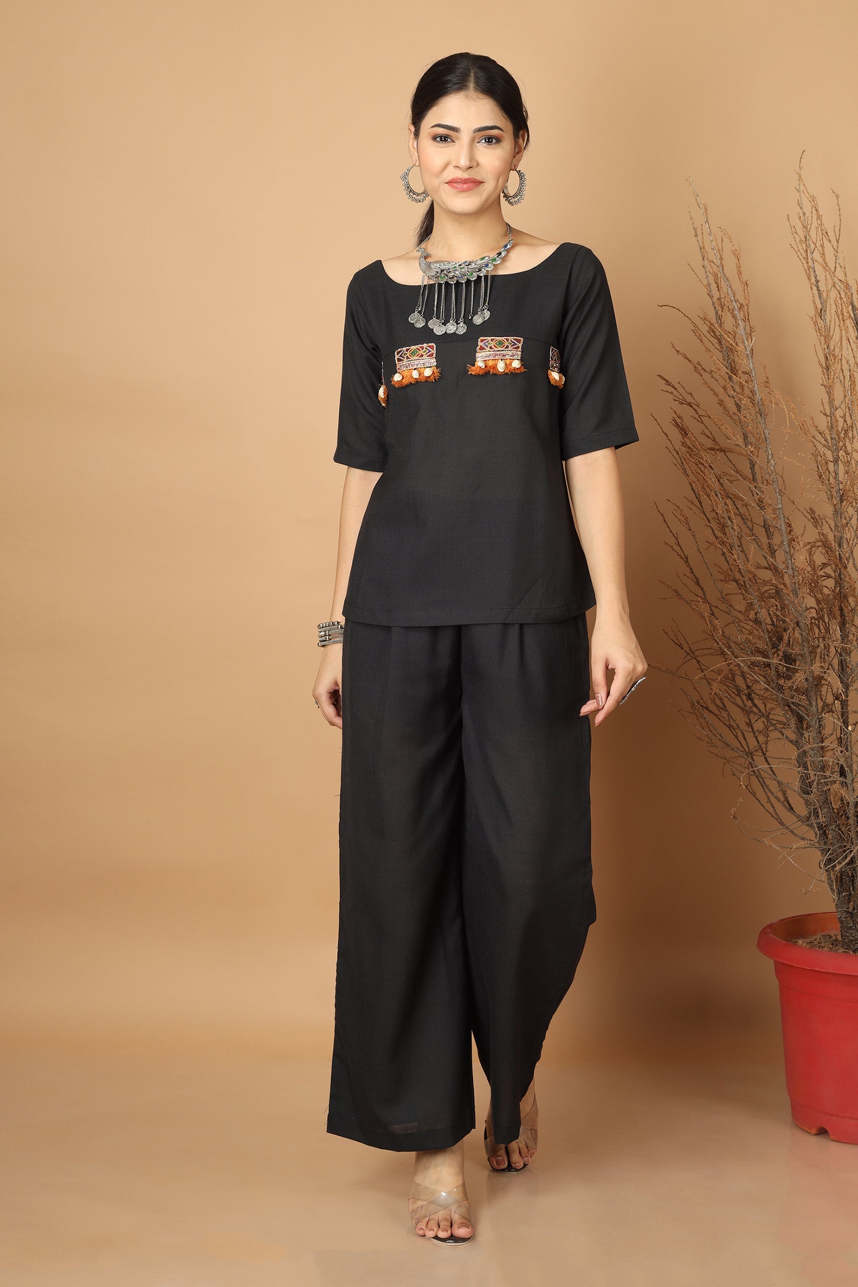 Chronicle Black Ahir Embroidery Co-Ordinated Set – Tamaksh